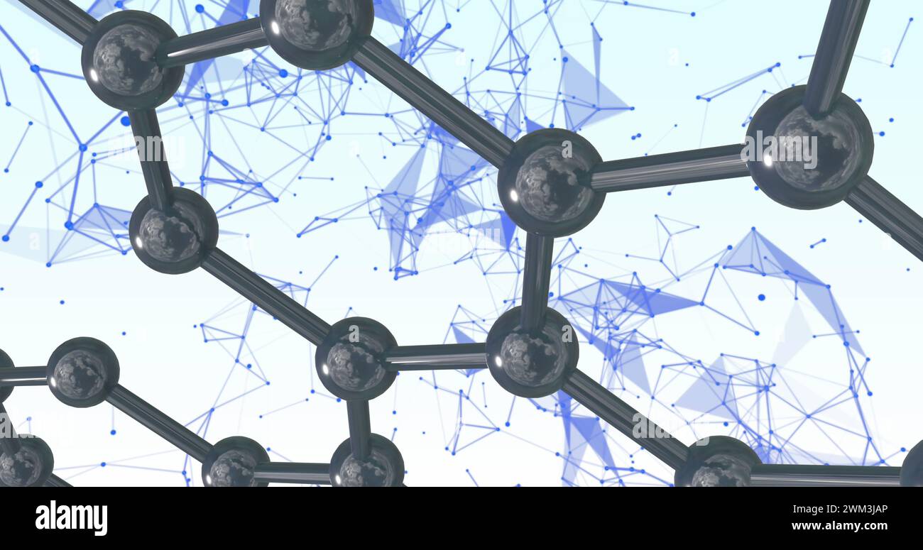 Image of micro of molecules models over blue and white background Stock ...