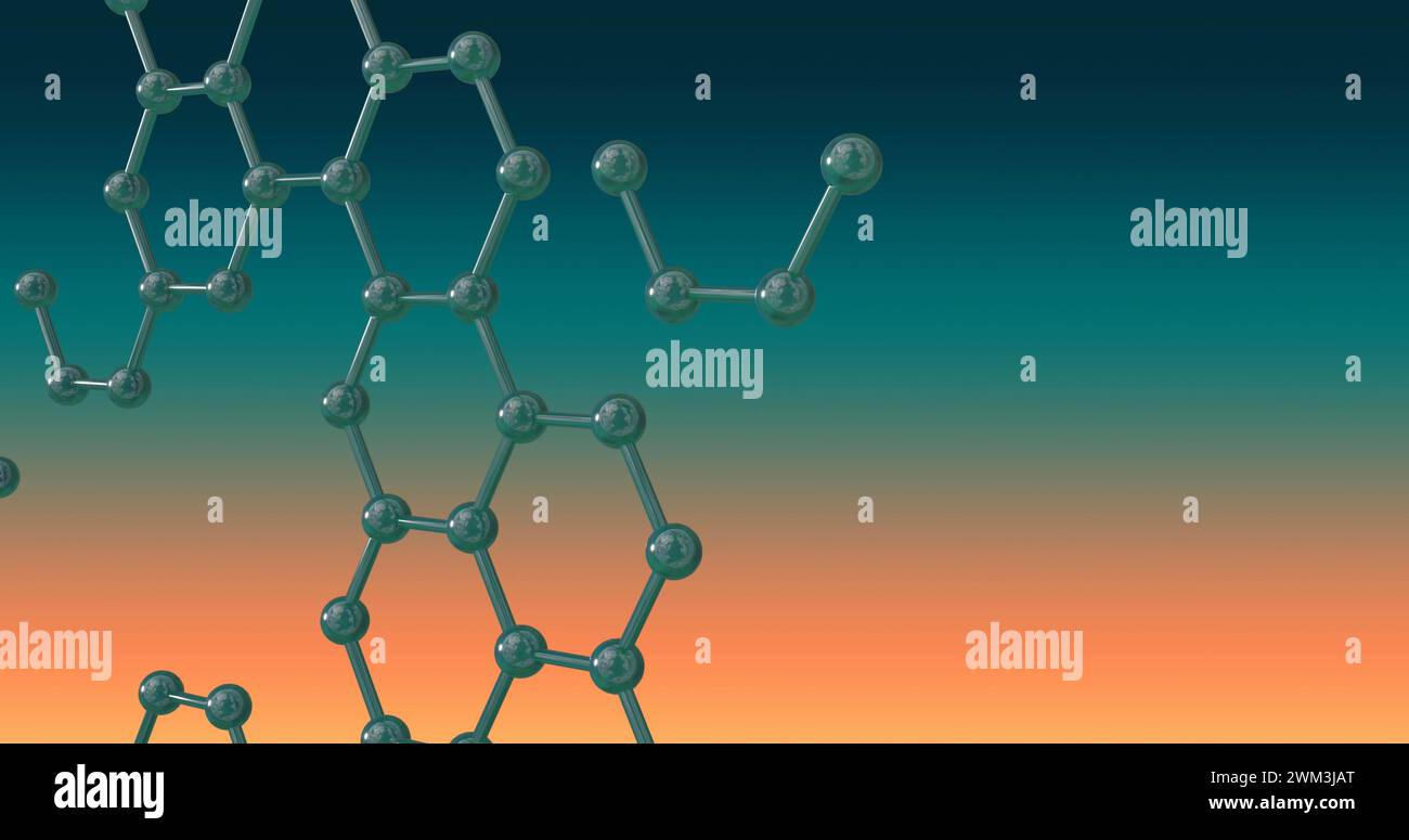 Image of 3d micro of molecules on green and orange background Stock ...