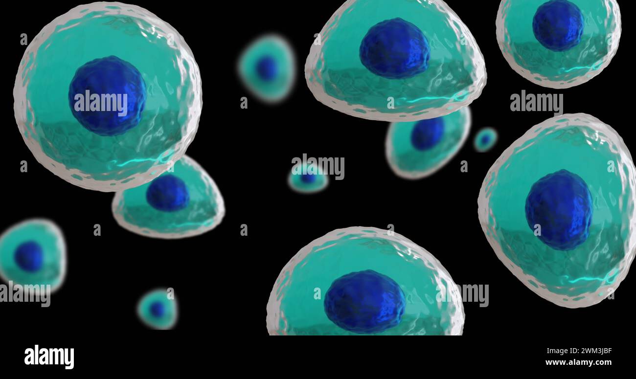 Image of micro of blue and turquoise cells on black background Stock ...