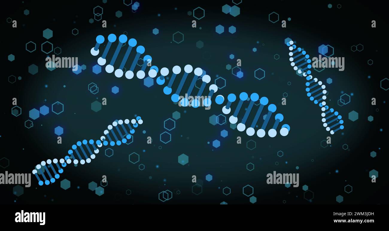 Image of dna strands and molecules on black background Stock Photo - Alamy
