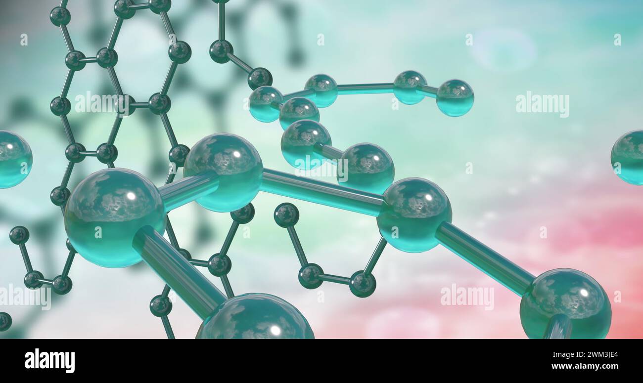 Image of 3d micro of molecules on green background Stock Photo - Alamy