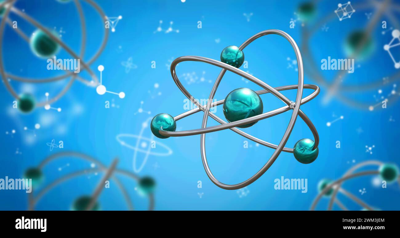 Image of micro of atom models and molecules over blue background Stock ...