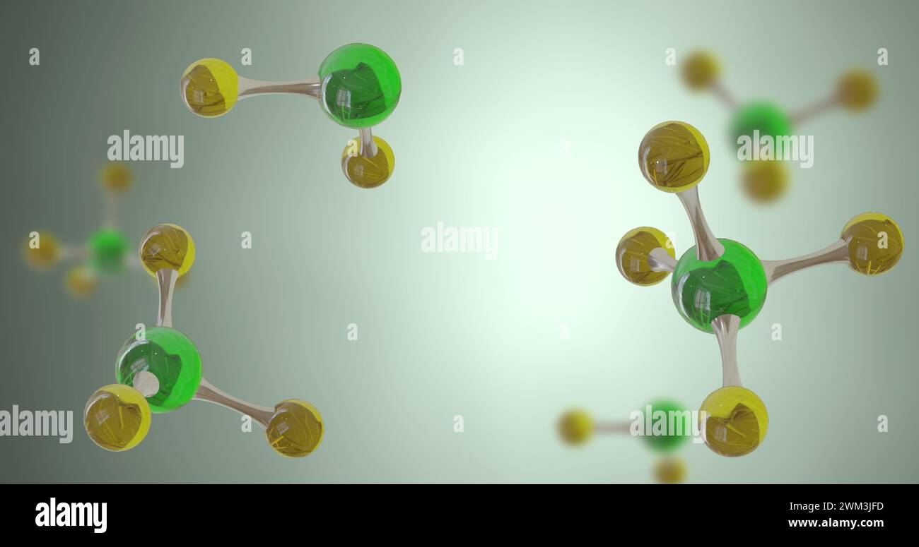 Image of micro of molecules models over green background Stock Photo ...