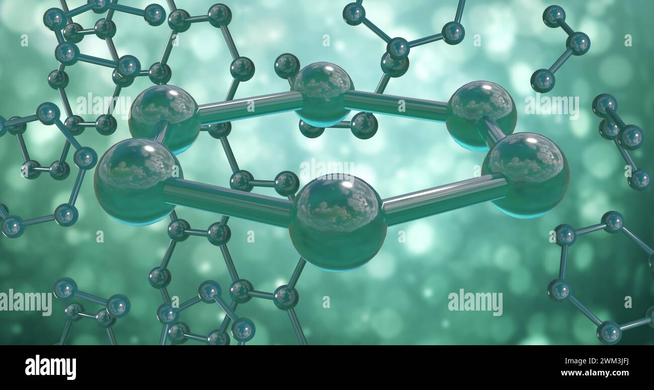 Image of 3d micro of molecules on green background Stock Photo - Alamy