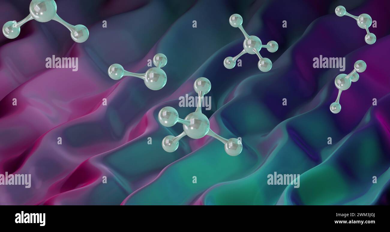 Image of micro of molecules models and light trails over black ...