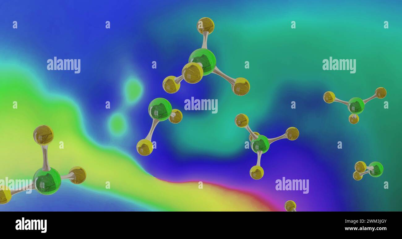 Image of micro of molecules models over multi coloured background Stock ...