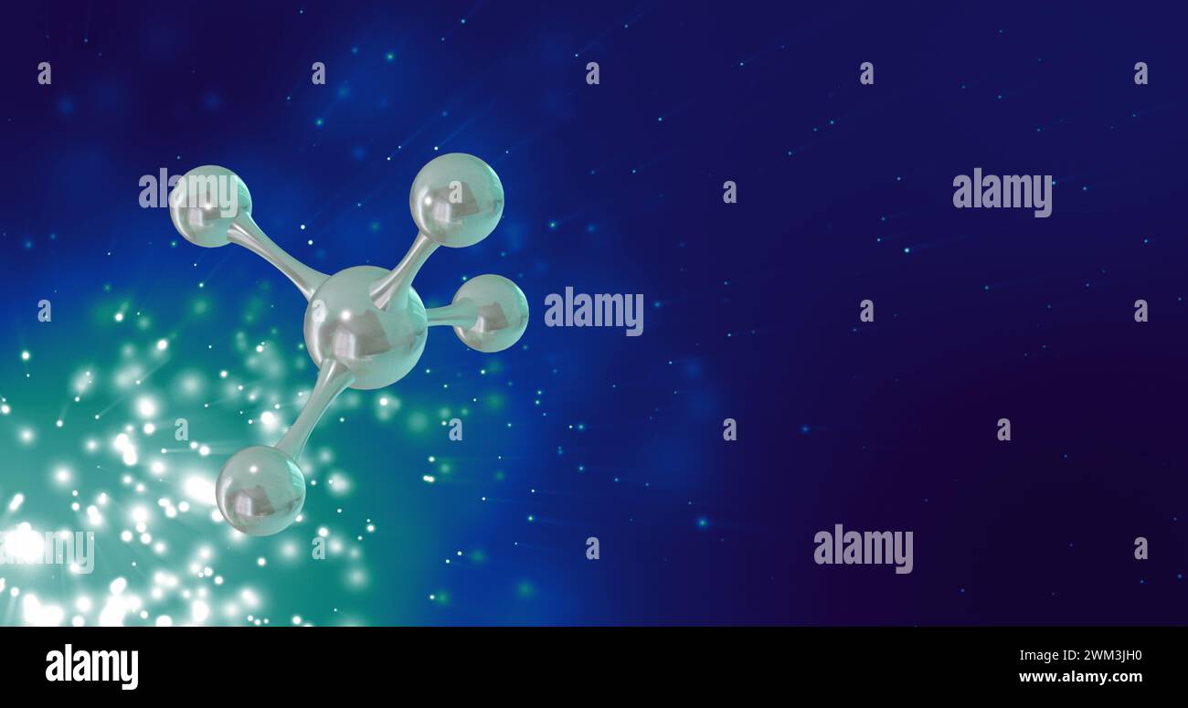 Image of micro of molecules models and light trails over blue ...