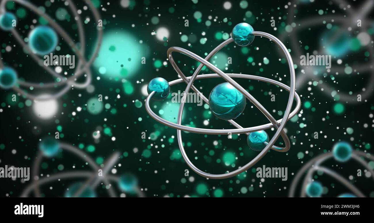 Image of micro of atom models over black background Stock Photo - Alamy