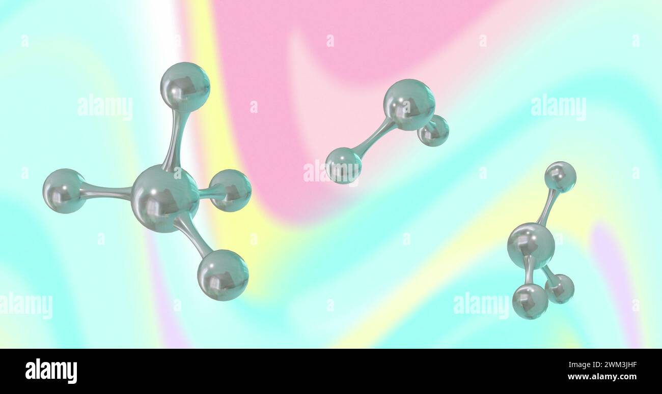 Image of micro of molecules models over multi coloured background Stock ...