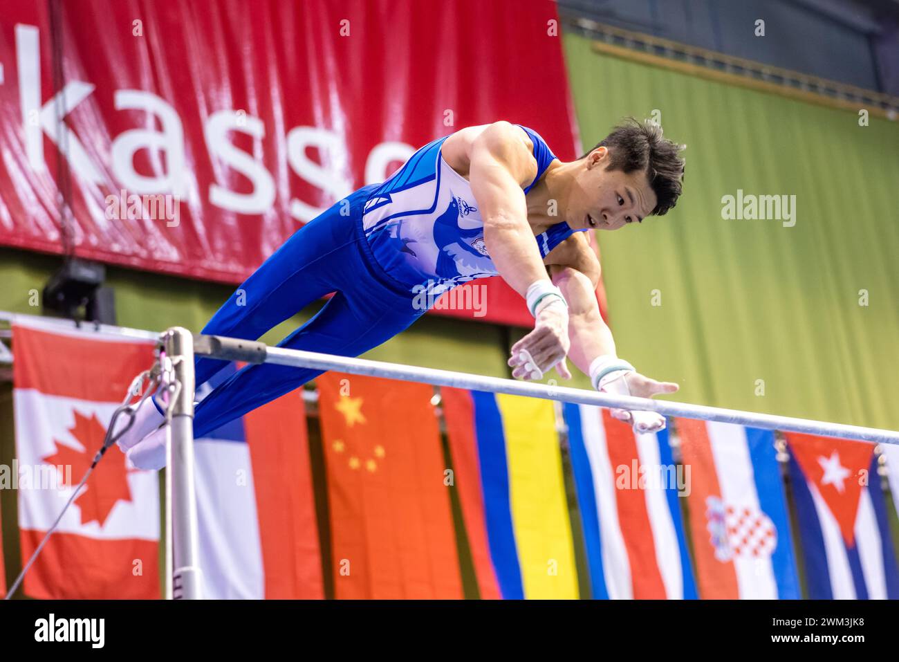 Cottbus, Germany. 23rd Feb, 2024. Gymnastics: World Cup, men: high bar ...