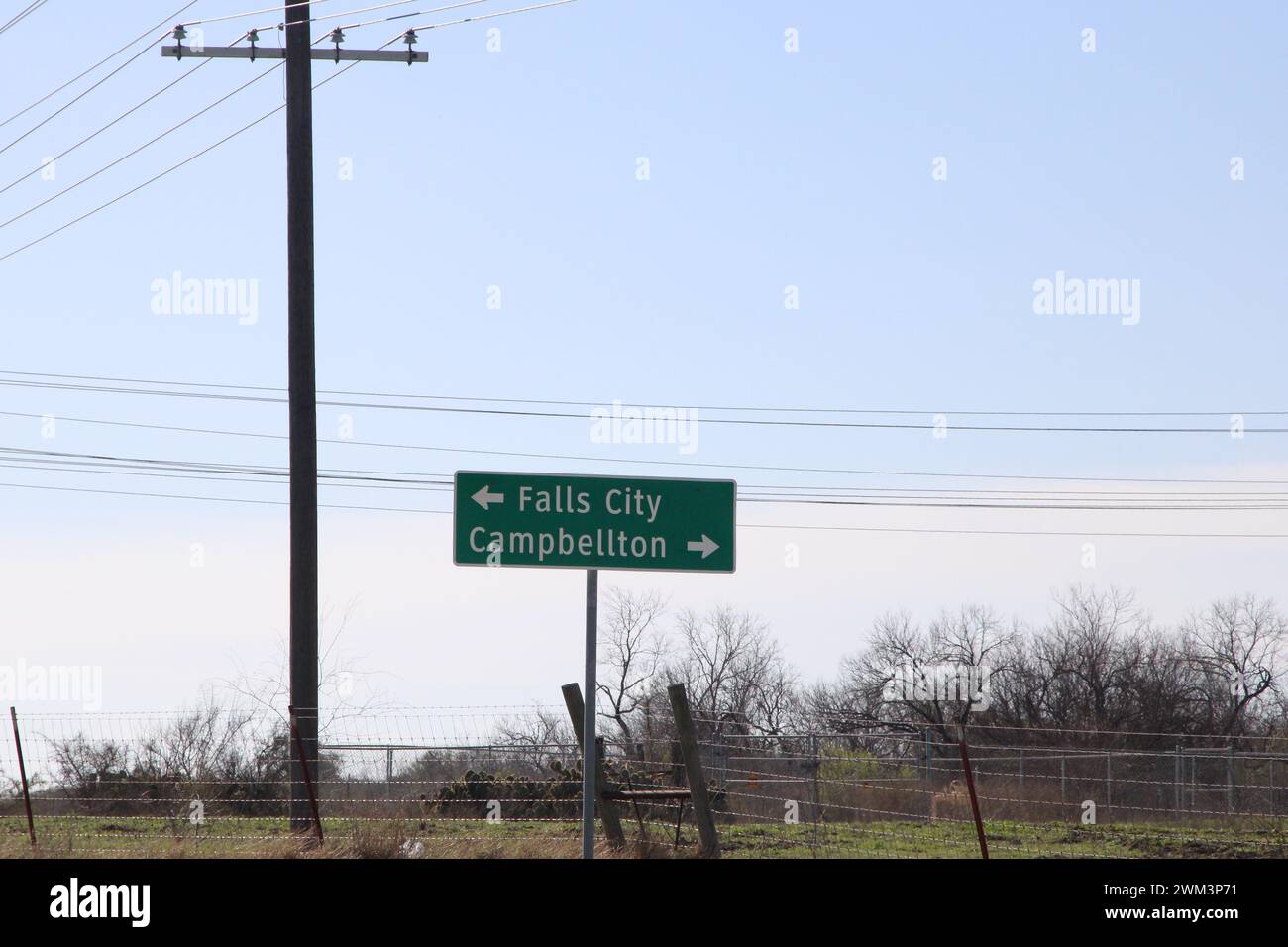 A directional sign for the towns of Falls City and Campbellton, located ...