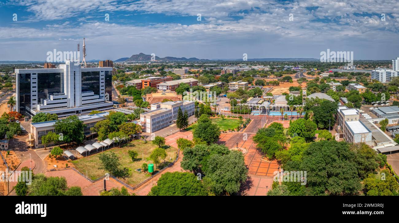 gaborone aerial view, government enclave and the bus rank with the ...