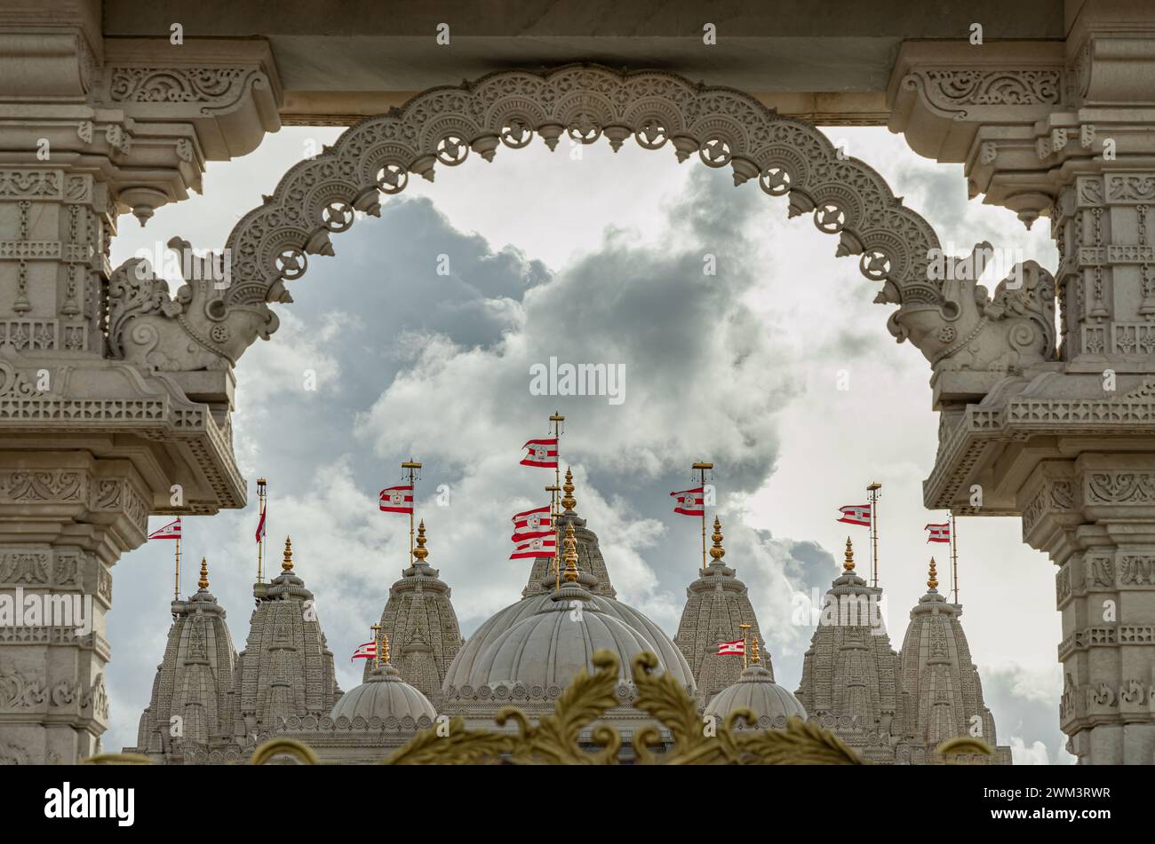 London, UK - Feb 23, 2024 - Entrance archway of the Neasden temple ...