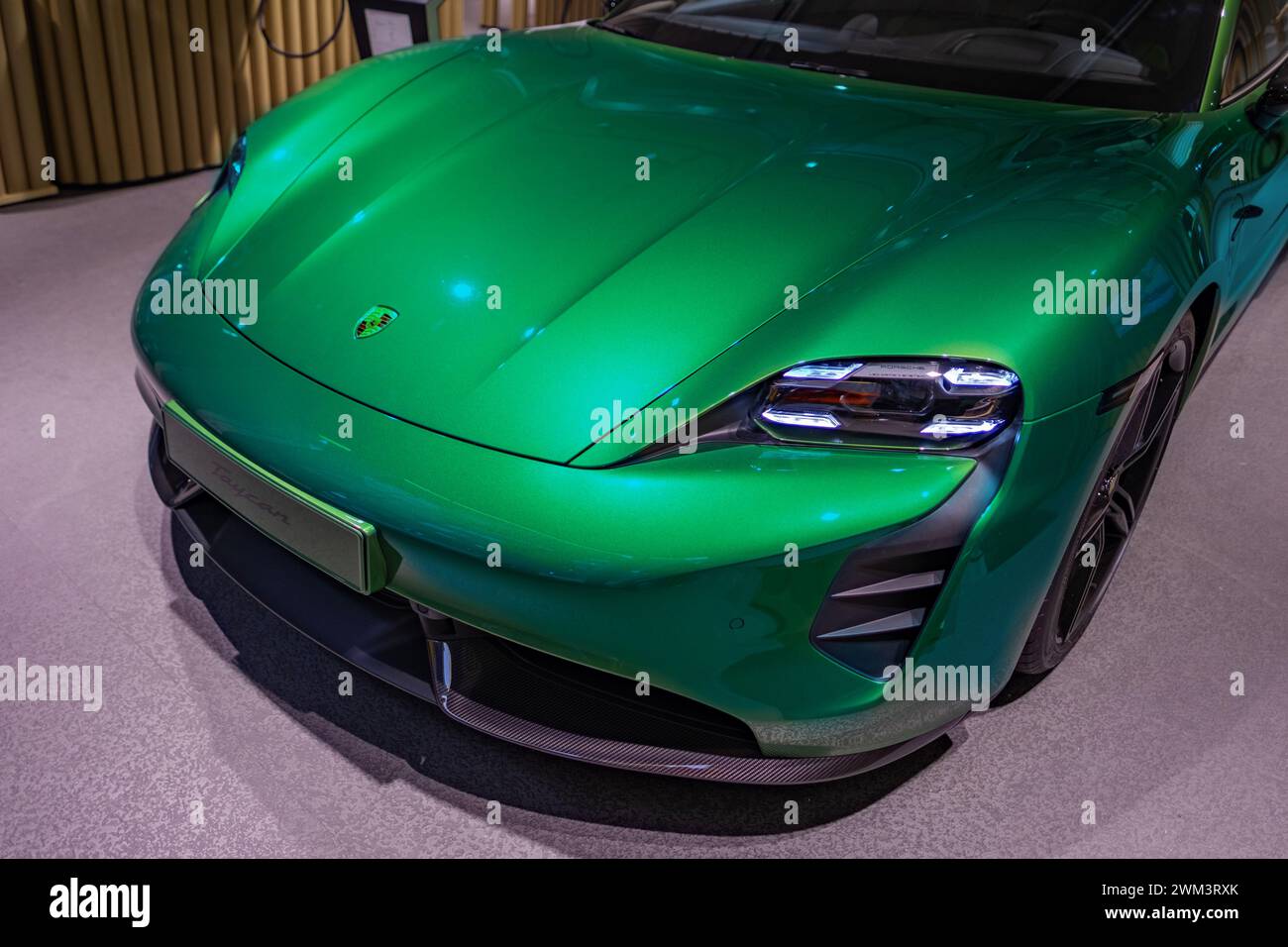 green Porsche Taycan Turbo S Sport Turismo electric sports Car ...