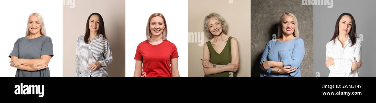 Beautiful ladies on different color backgrounds, collection of photos ...