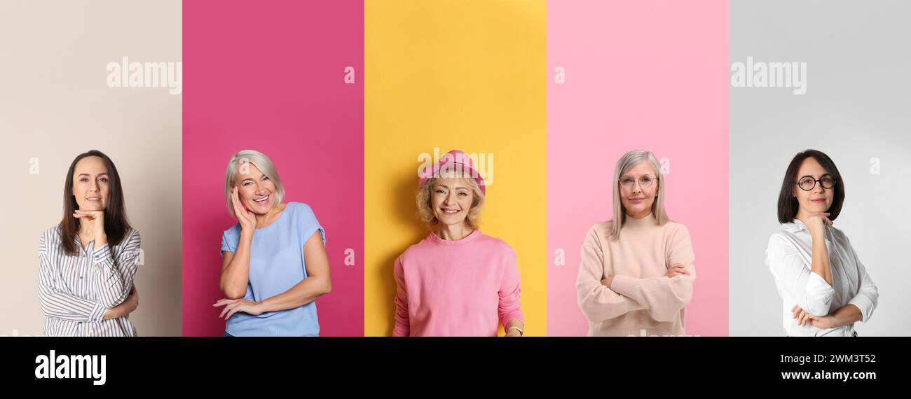 Beautiful ladies on different color backgrounds, collection of photos ...