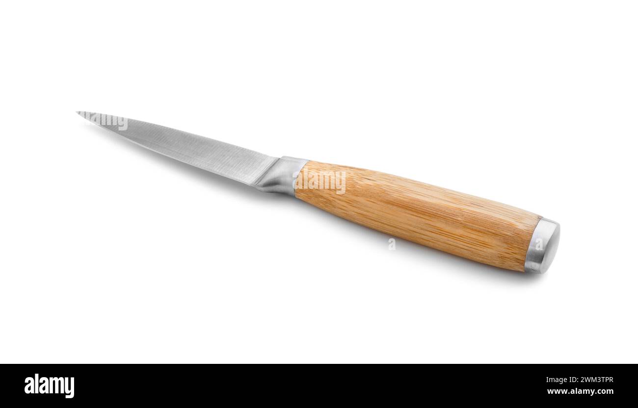 One sharp knife with wooden handle isolated on white Stock Photo - Alamy
