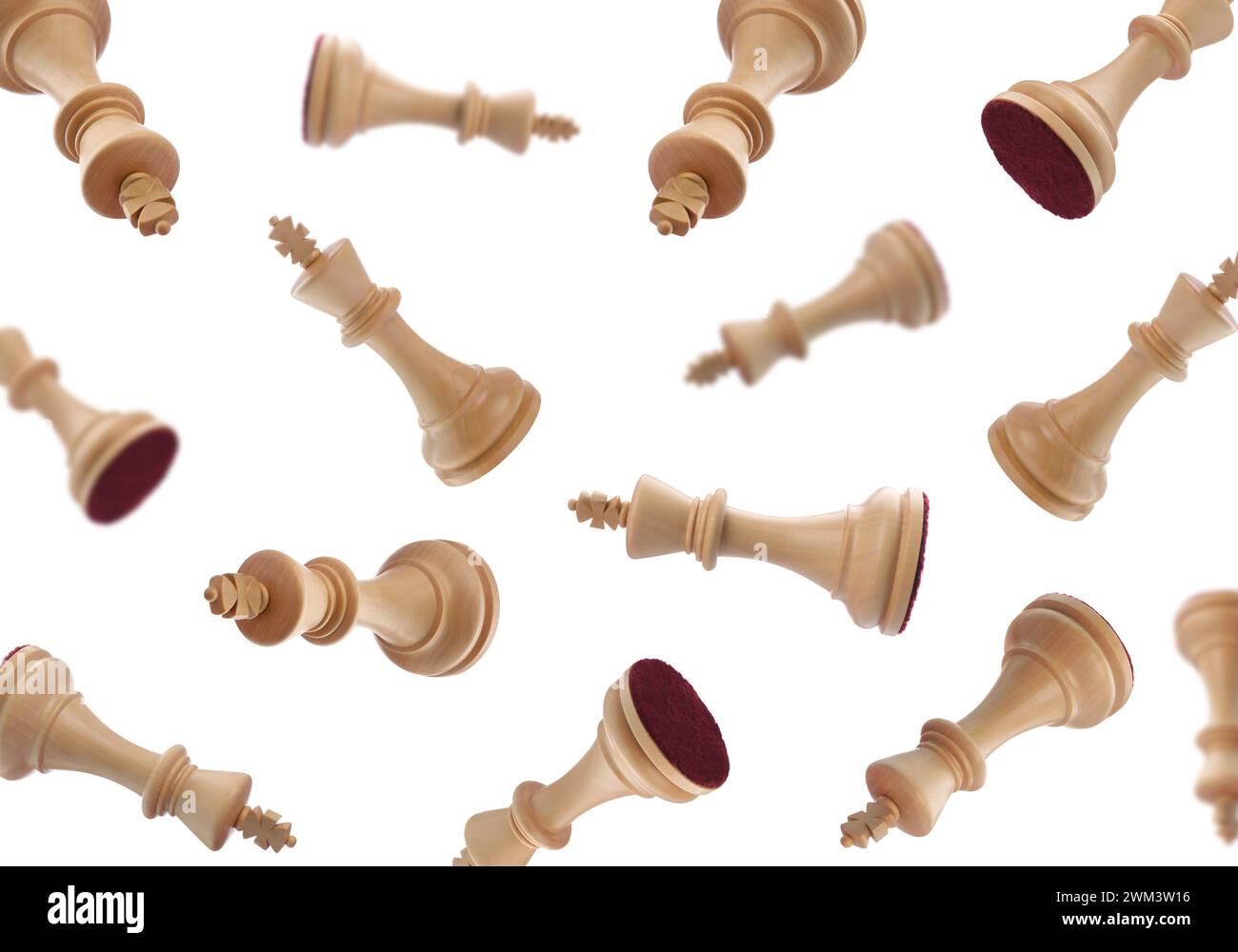 Wooden chess kings falling on white background Stock Photo - Alamy