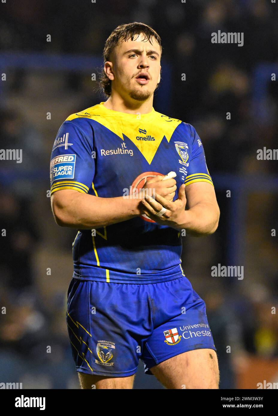 Max Wood of Warrington Wolves claps fans at full time, during the ...