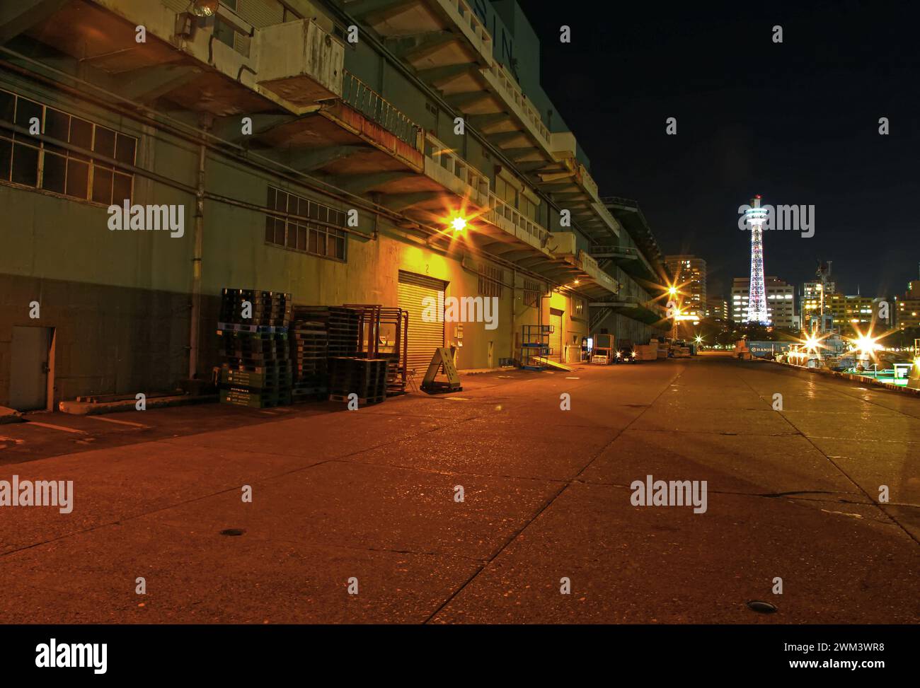 Warehouses and docks in Yokohama Port, Kanagawa Prefecture, Japan with ...