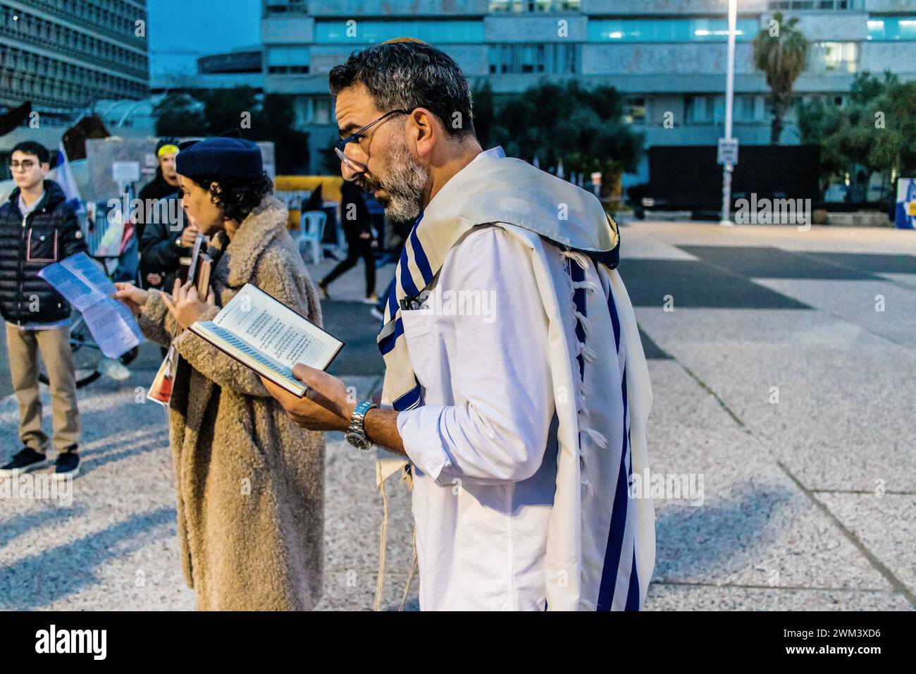 Tel Aviv, Israel, February 23, 2024 Israelis participate in the Shabbat ...