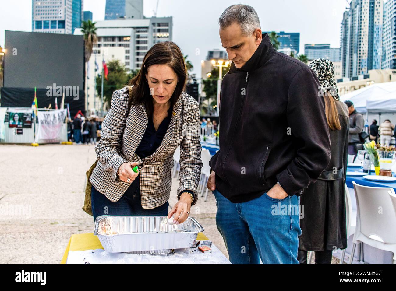 Tel Aviv, Israel, February 23, 2024 Israelis participate in the Shabbat ...