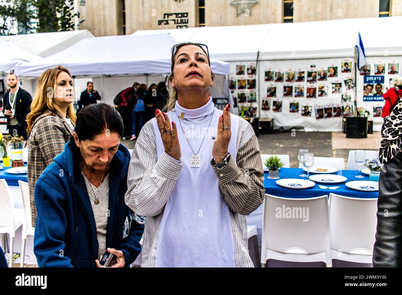 Tel Aviv, Israel, February 23, 2024 Israelis participate in the Shabbat ...