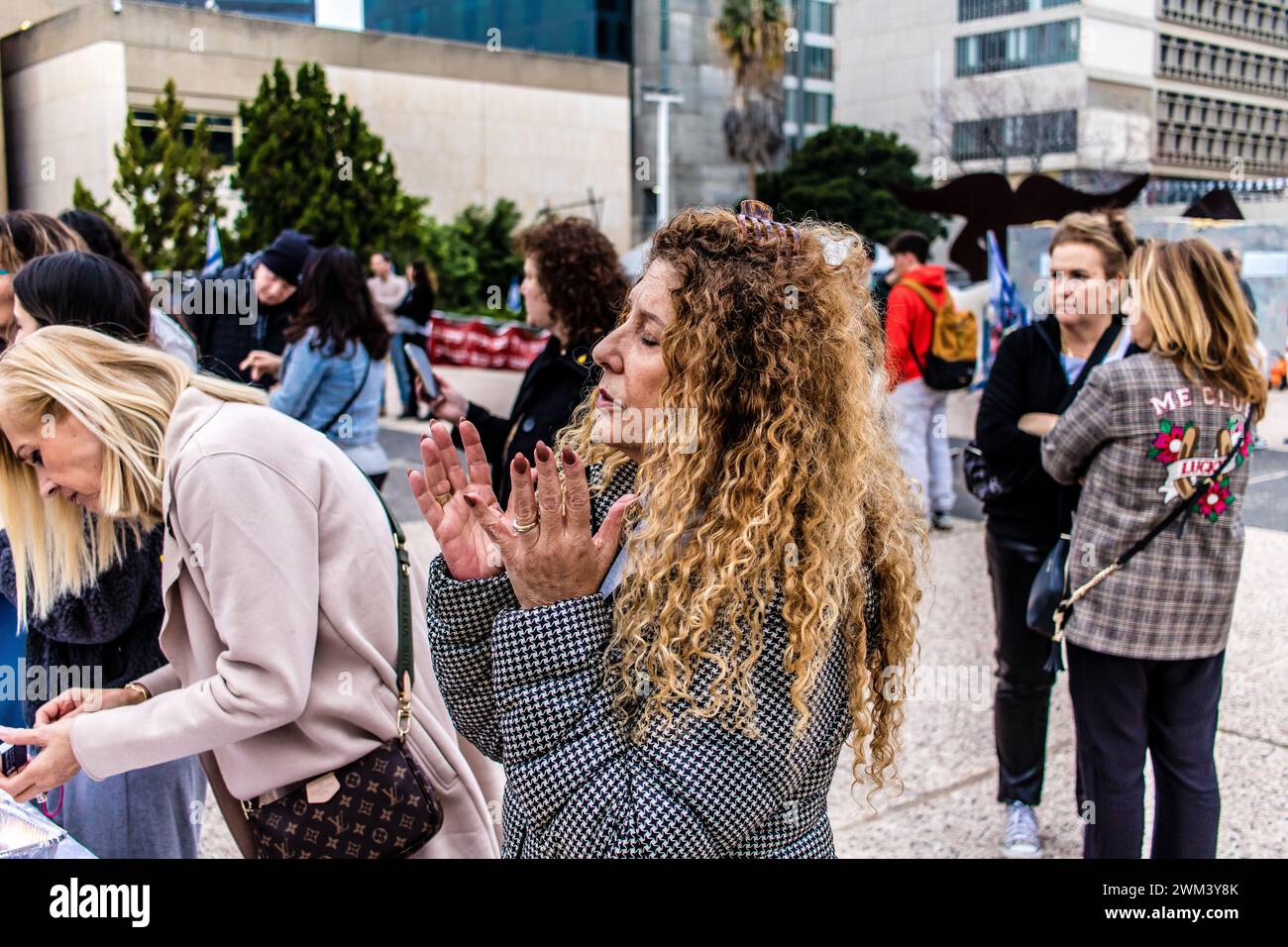 Tel Aviv, Israel, February 23, 2024 Israelis participate in the Shabbat ...