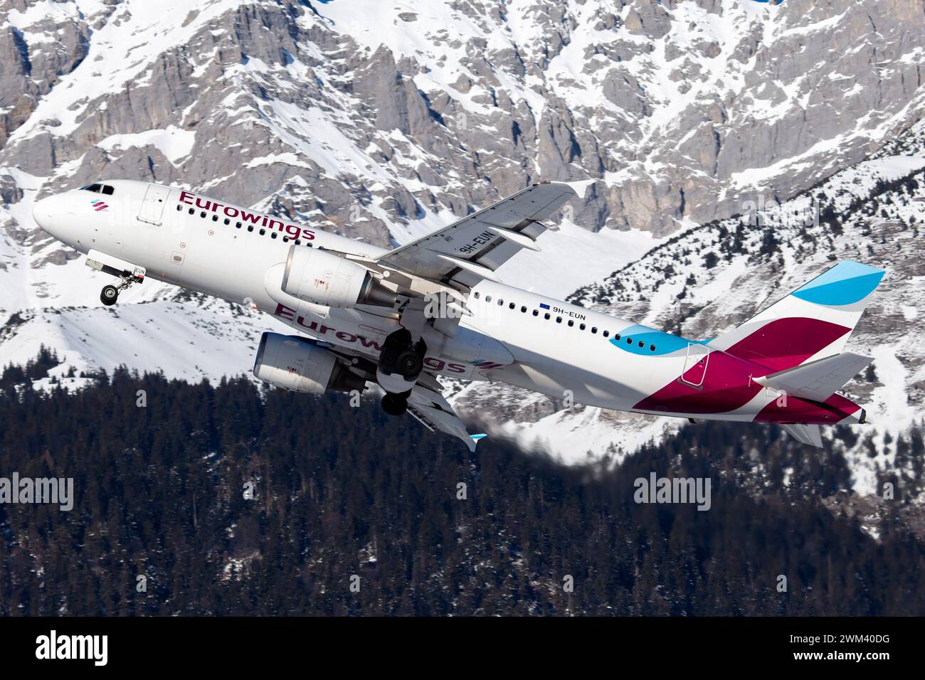 An Eurowings Europe Malta Airbus 320 climbing out of Innsbruck ...