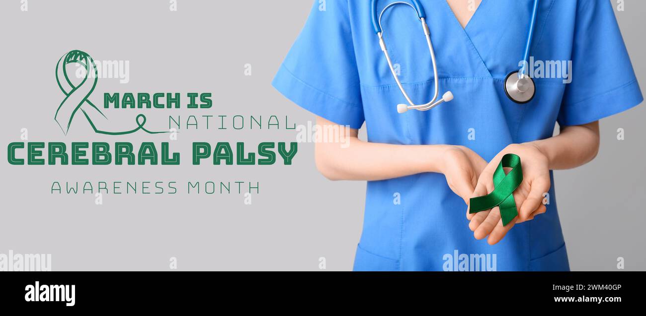 Banner for National Cerebral Palsy Awareness Month with doctor holding ...