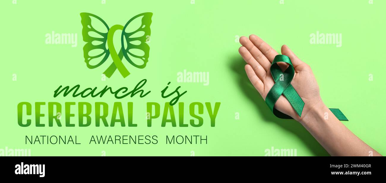 Banner for National Cerebral Palsy Awareness Month with hand holding ...