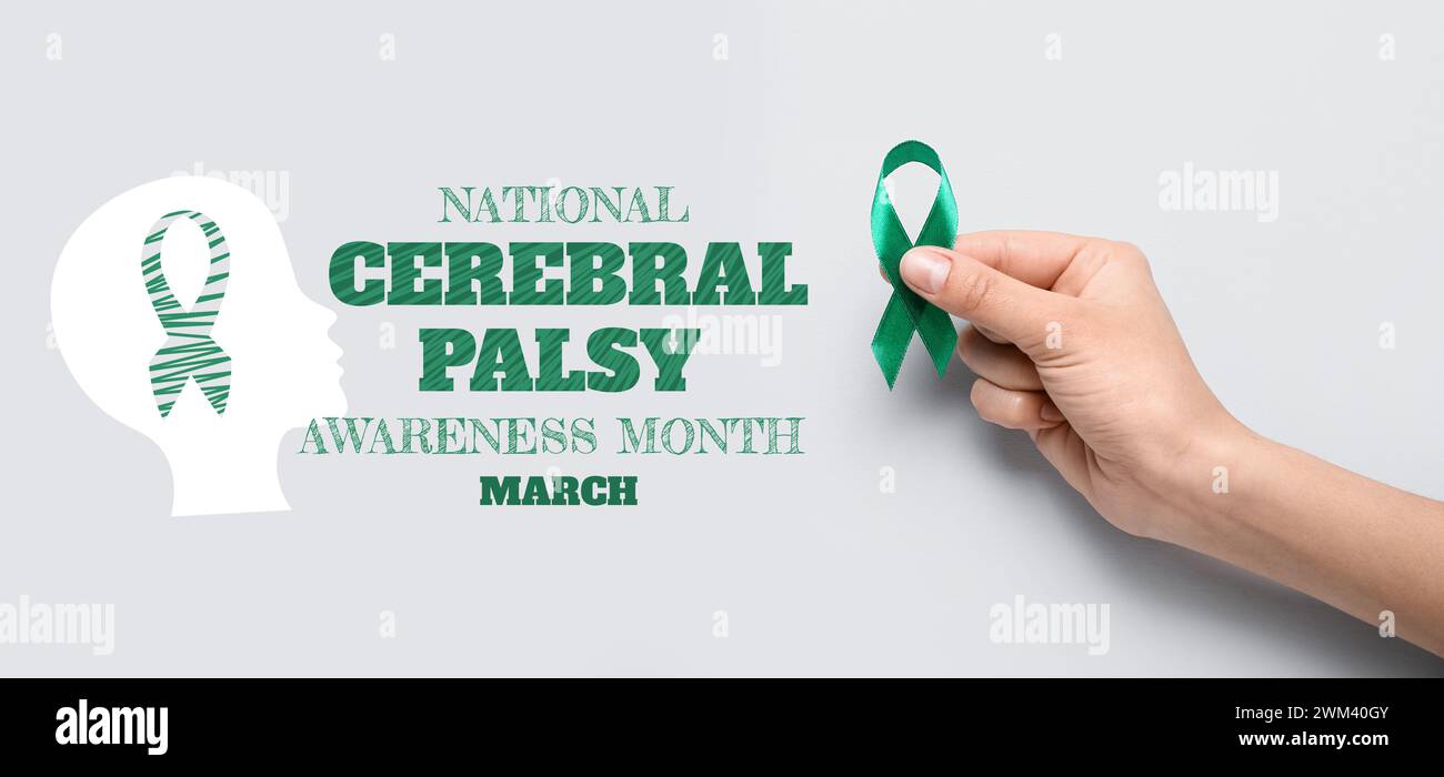 Banner for National Cerebral Palsy Awareness Month with hand holding ...