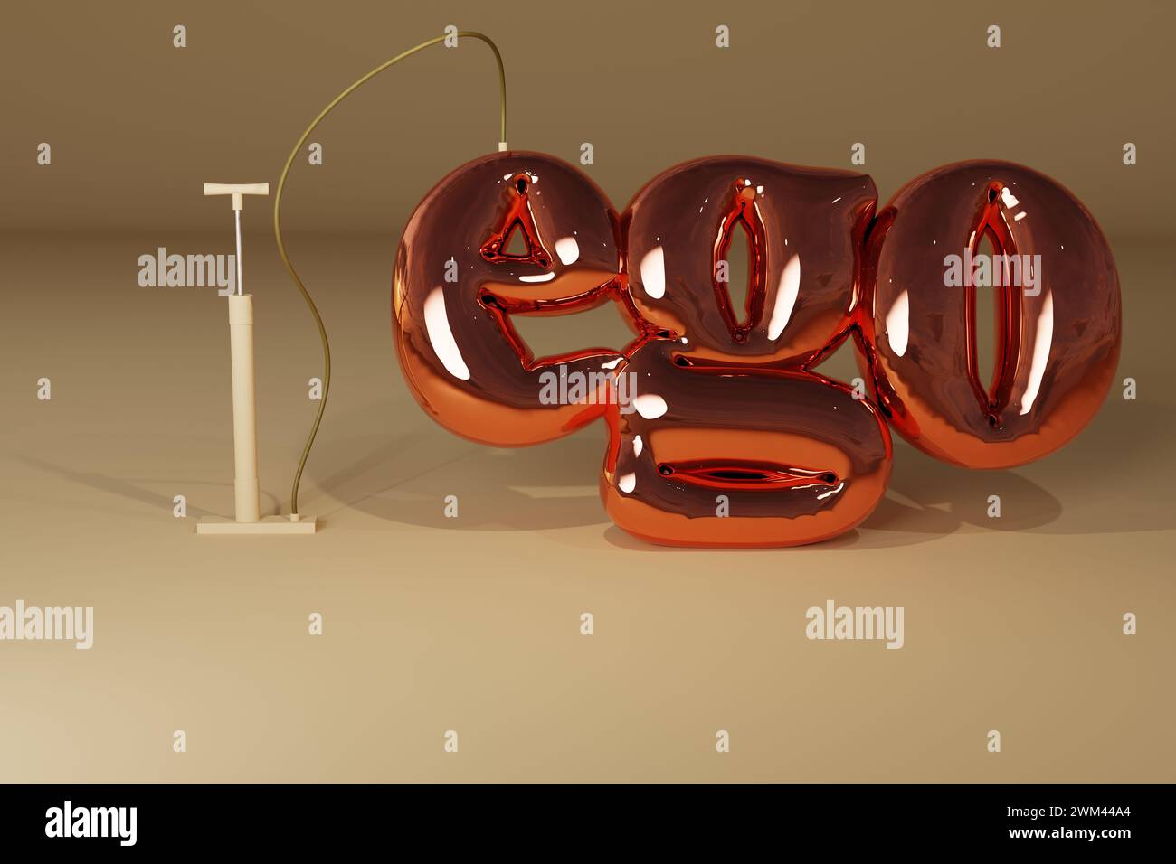 3d render of balloon letters spelling out ego and being inflated by ...