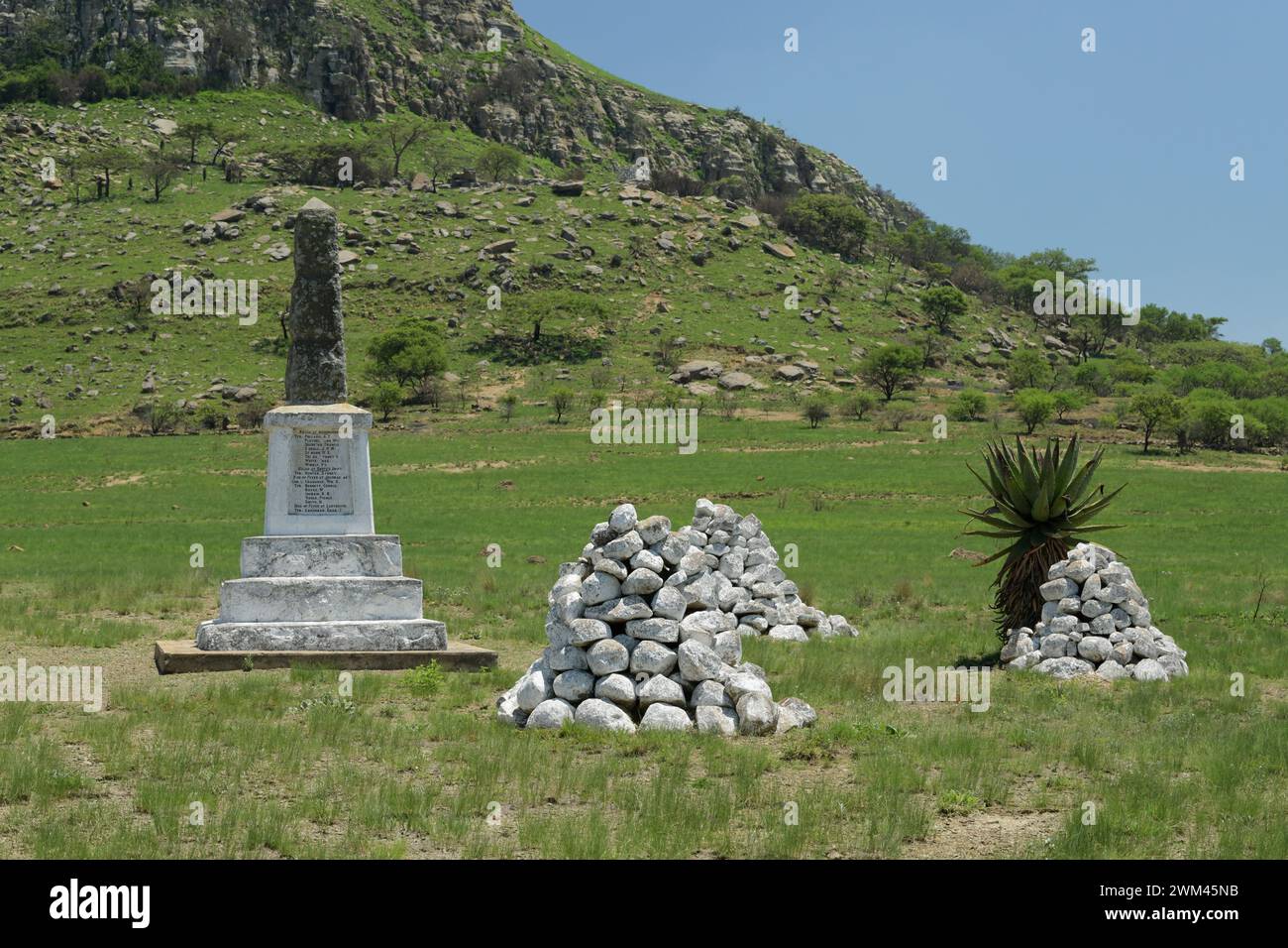 War memorial in African countryside, Natal Mounted Police, grave cairns ...