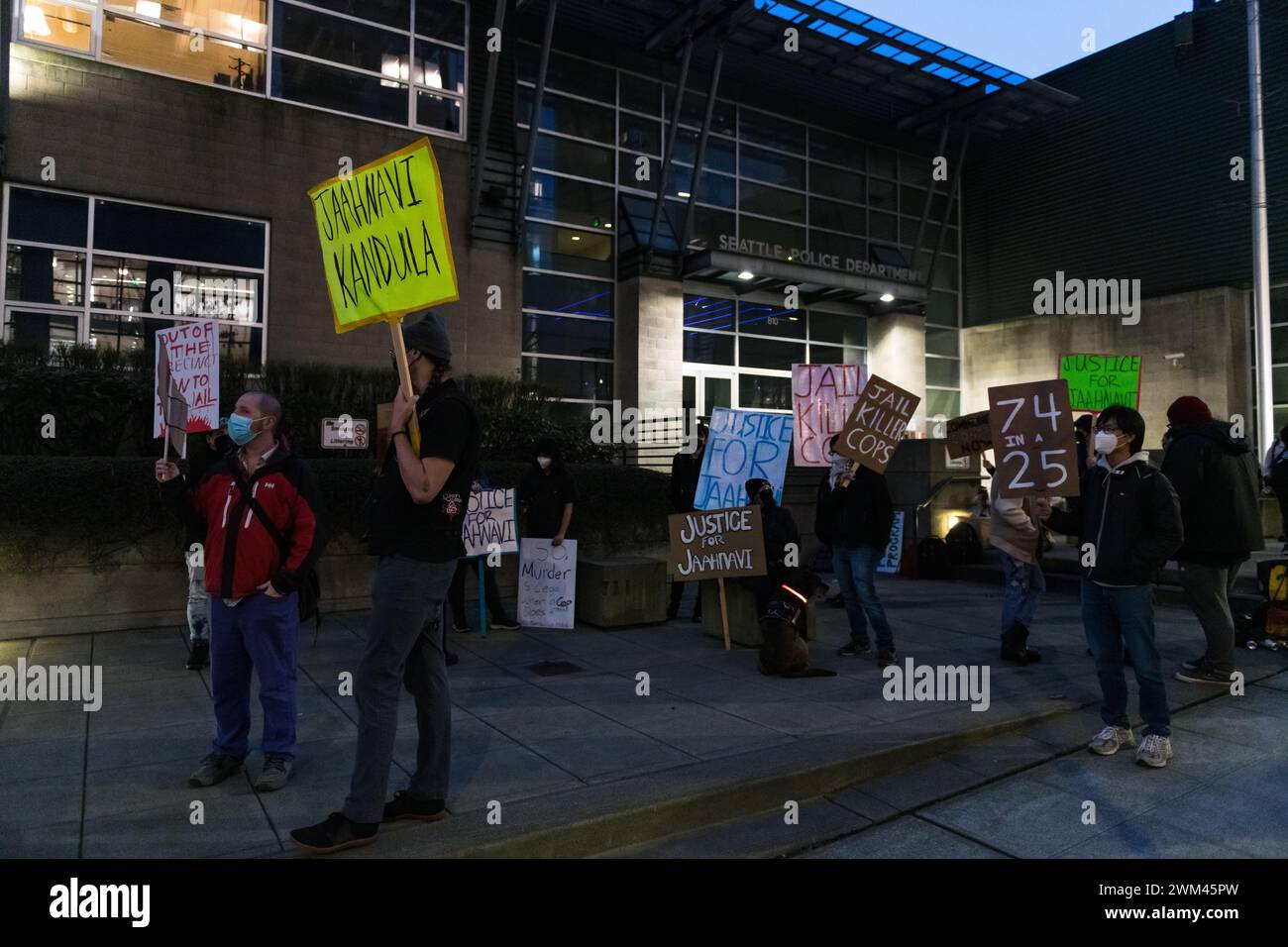 Seattle, USA. 23th Feb 2024 Protestors gather outside the Seattle ...
