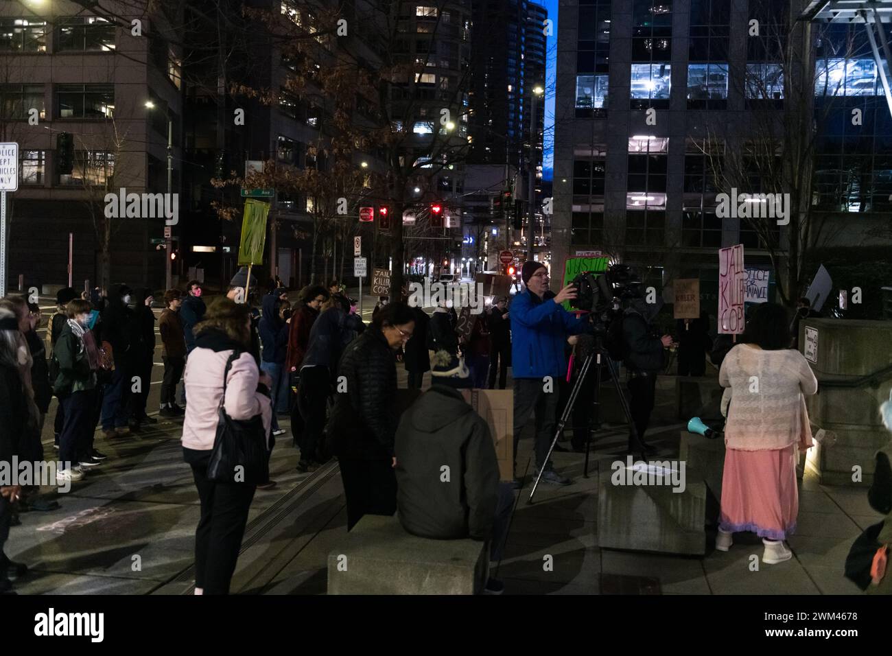 Seattle, USA. 23th Feb 2024 Protestors gather outside the Seattle ...