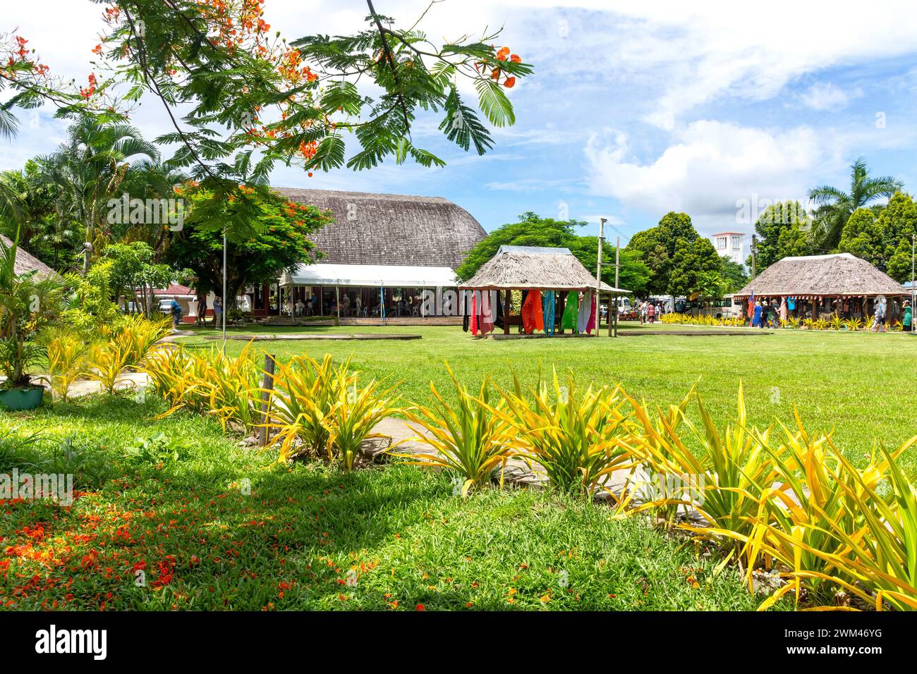 Souvenir shop shops thatched flag samoa cultural village beach r hi-res ...