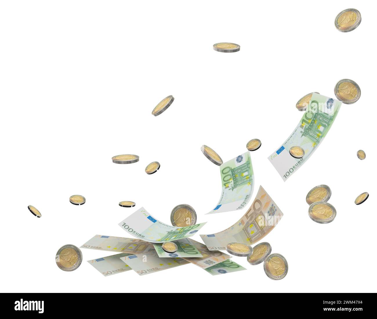 euro euros money coins banknotes falling fal backgroundl - 3d rendering ...