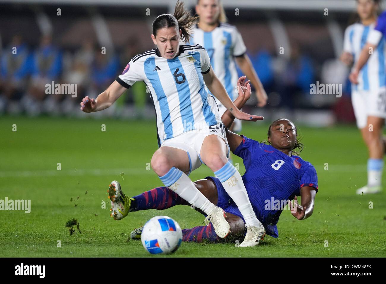 U.S. forward Jaedyn Shaw, right, and Argentina defender Aldana Cometti ...
