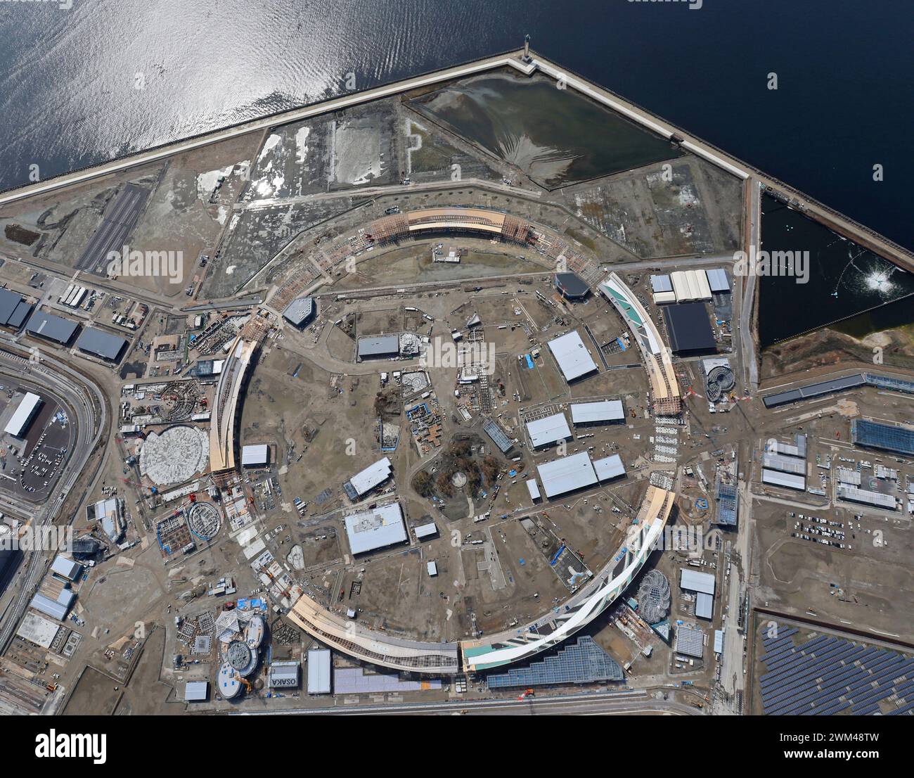 An aerial photo shows Yumeshima, the venue for Expo 2025 Osaka, Kansai ...