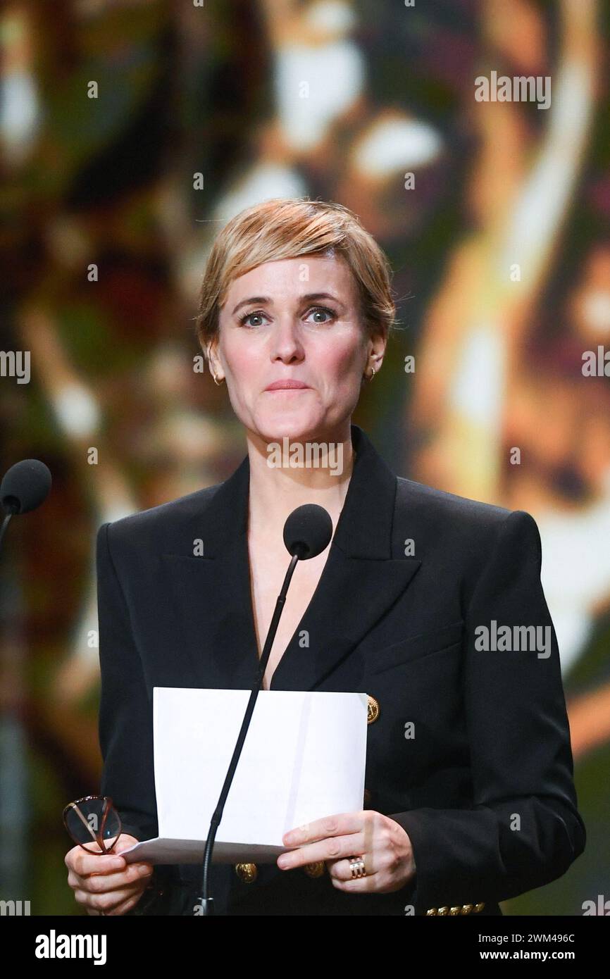 Berlin, Germany. 23rd Feb, 2024. Judith Godreche speaks on stage during ...
