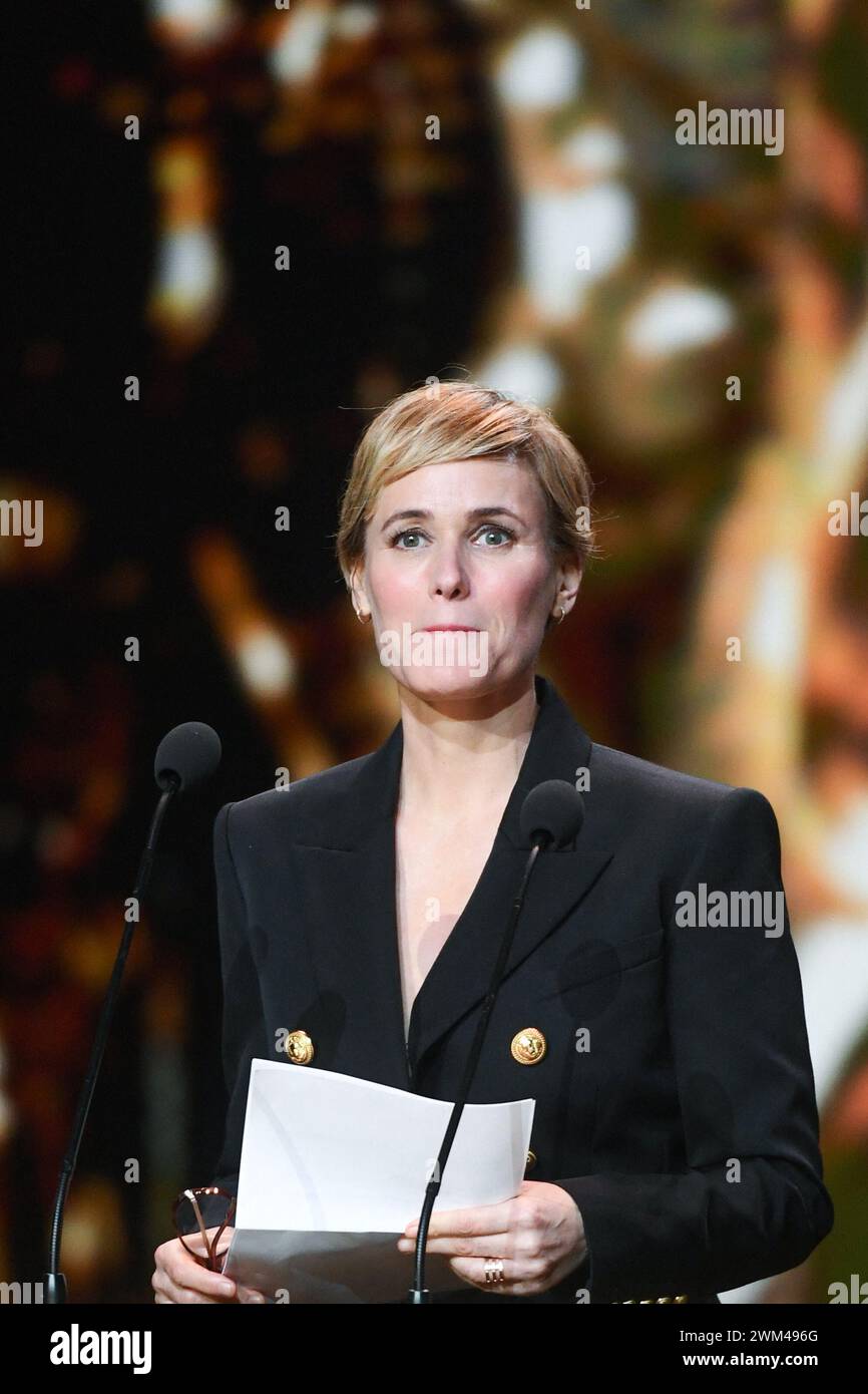 Berlin, Germany. 23rd Feb, 2024. Judith Godreche speaks on stage during ...