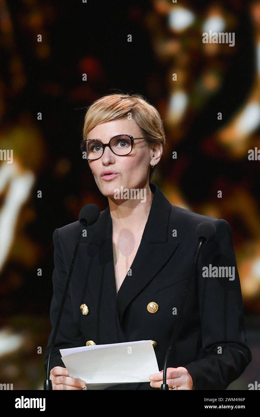Berlin, Germany. 23rd Feb, 2024. Judith Godreche speaks on stage during ...
