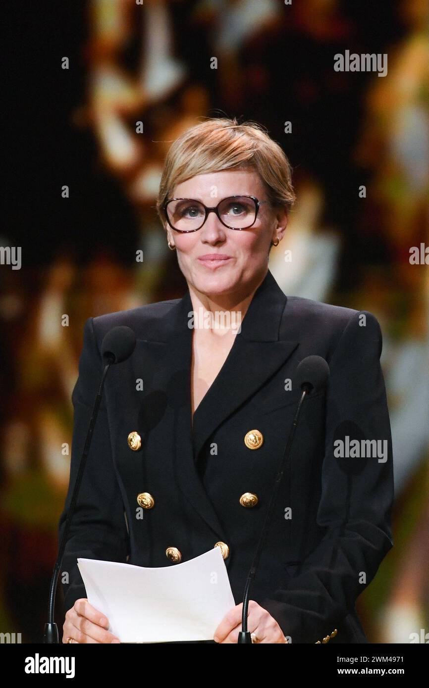 Berlin, Germany. 23rd Feb, 2024. Judith Godreche speaks on stage during ...