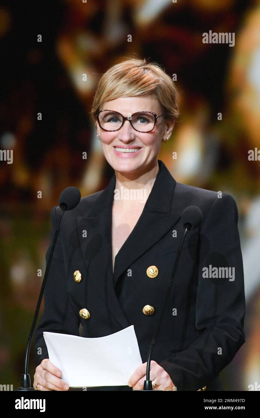 Berlin, Germany. 23rd Feb, 2024. Judith Godreche speaks on stage during ...