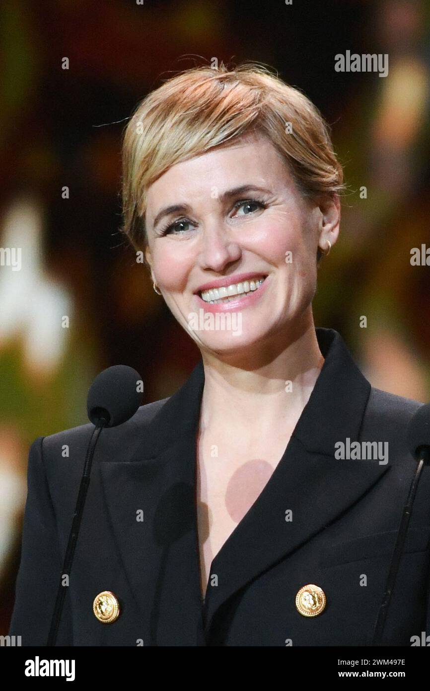 Berlin, Germany. 23rd Feb, 2024. Judith Godreche speaks on stage during ...