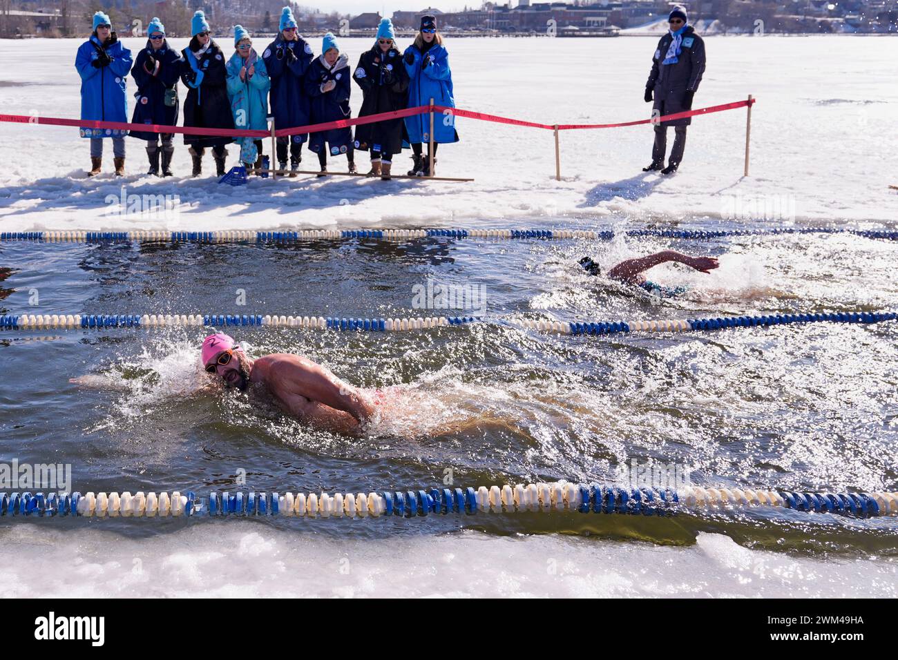 Athletes race during the 200 meter freestyle competition during the ...