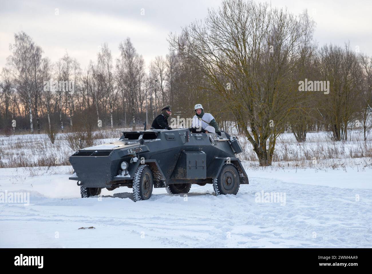 LENINGRAD REGION, RUSSIA - FEBRUARY 05, 2023: Old German armored car Sd ...