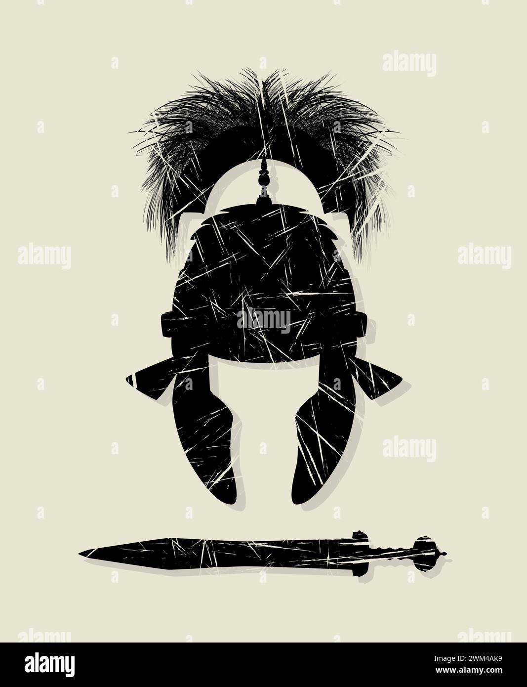 Roman centurion helmet and sword symbol, vector grunge effect Stock ...