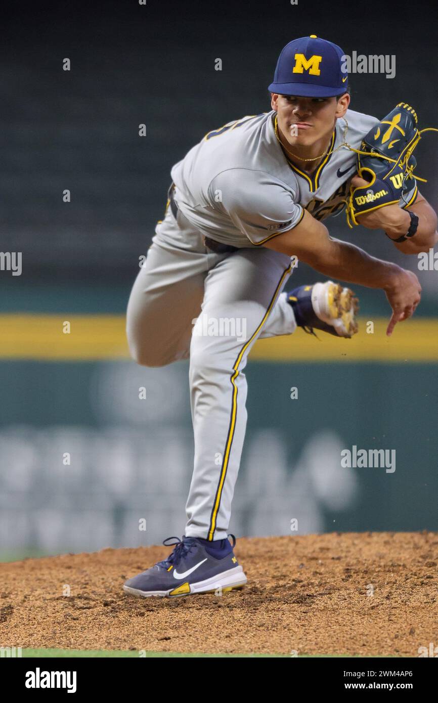 February 23, 2024: Wolverines pitcher Mitch Voit #55 follows through on ...